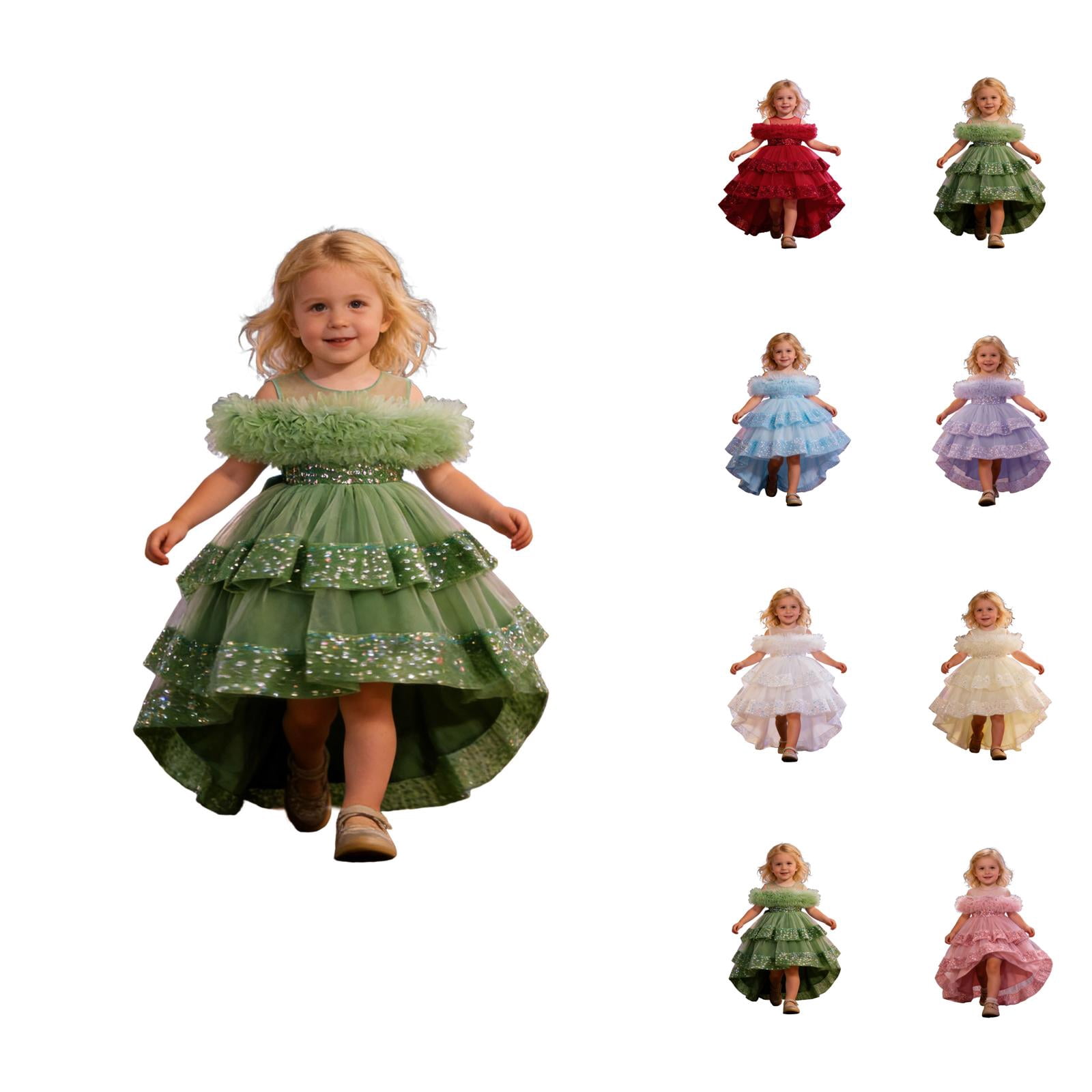 Dress with Layered Ruffles and Detachable Train for Girls â Baby ...