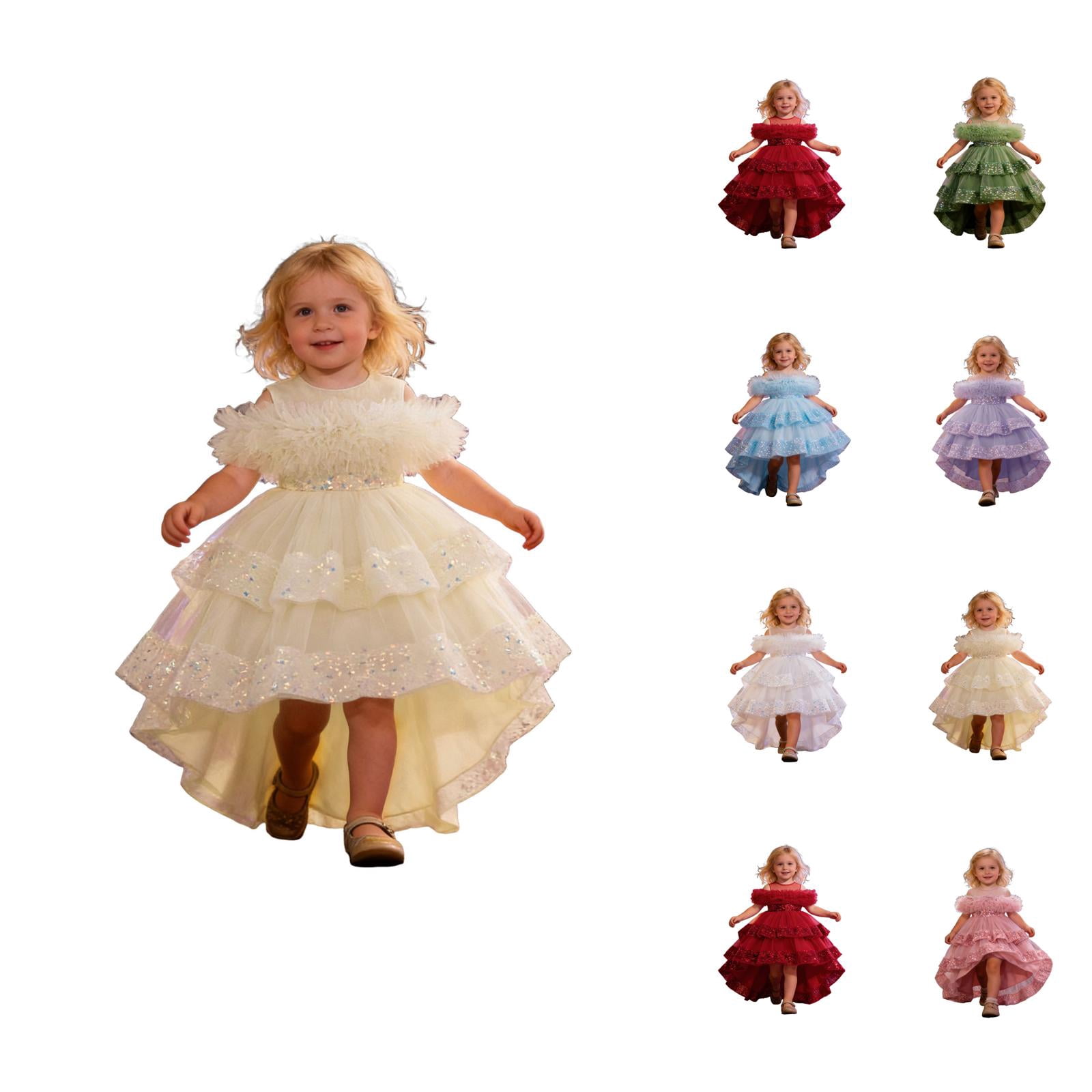 Dress with Layered Ruffles and Detachable Train for Girls â Baby ...