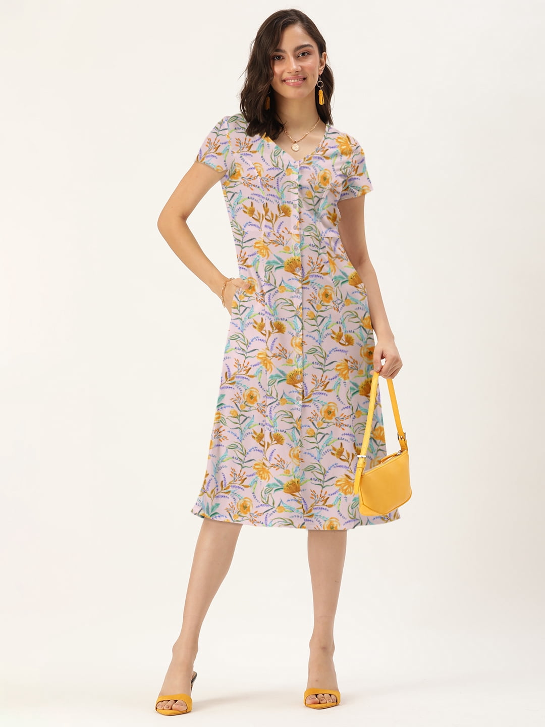 DressBerry Women's Printed Poly Crepe Dress Casual Summer Short Sleeves ...