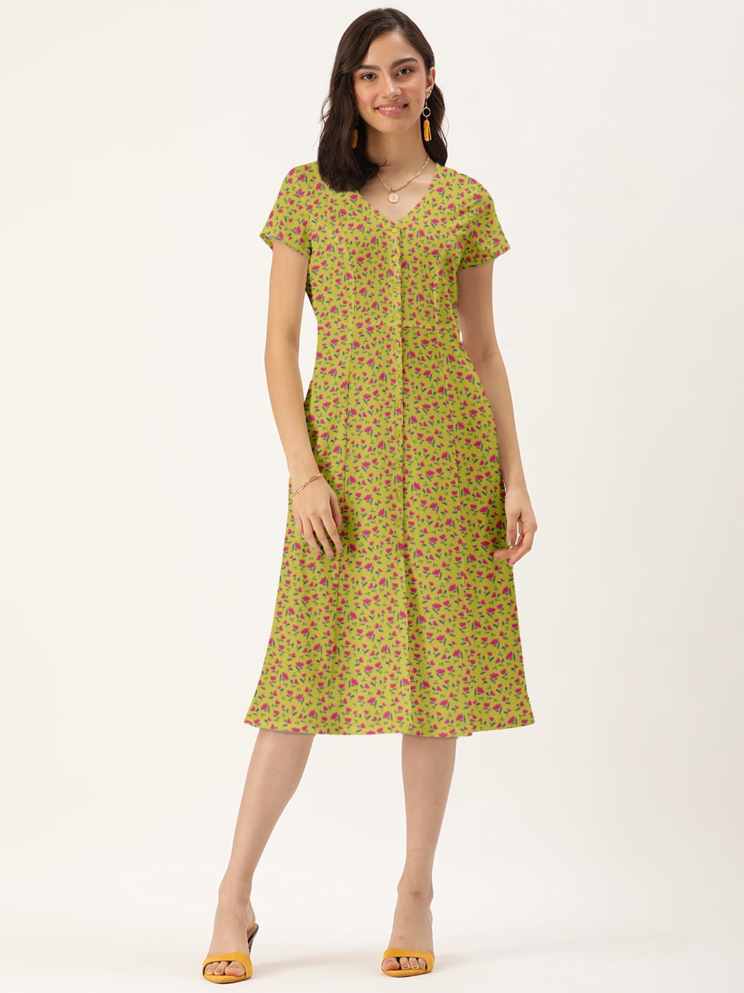 DressBerry Women's Printed Poly Crepe Dress Casual Summer Short Sleeves ...