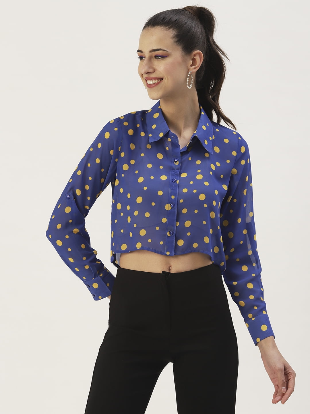 DressBerry Women's Printed Poly Georgette Full Sleeves Collared Neck ...