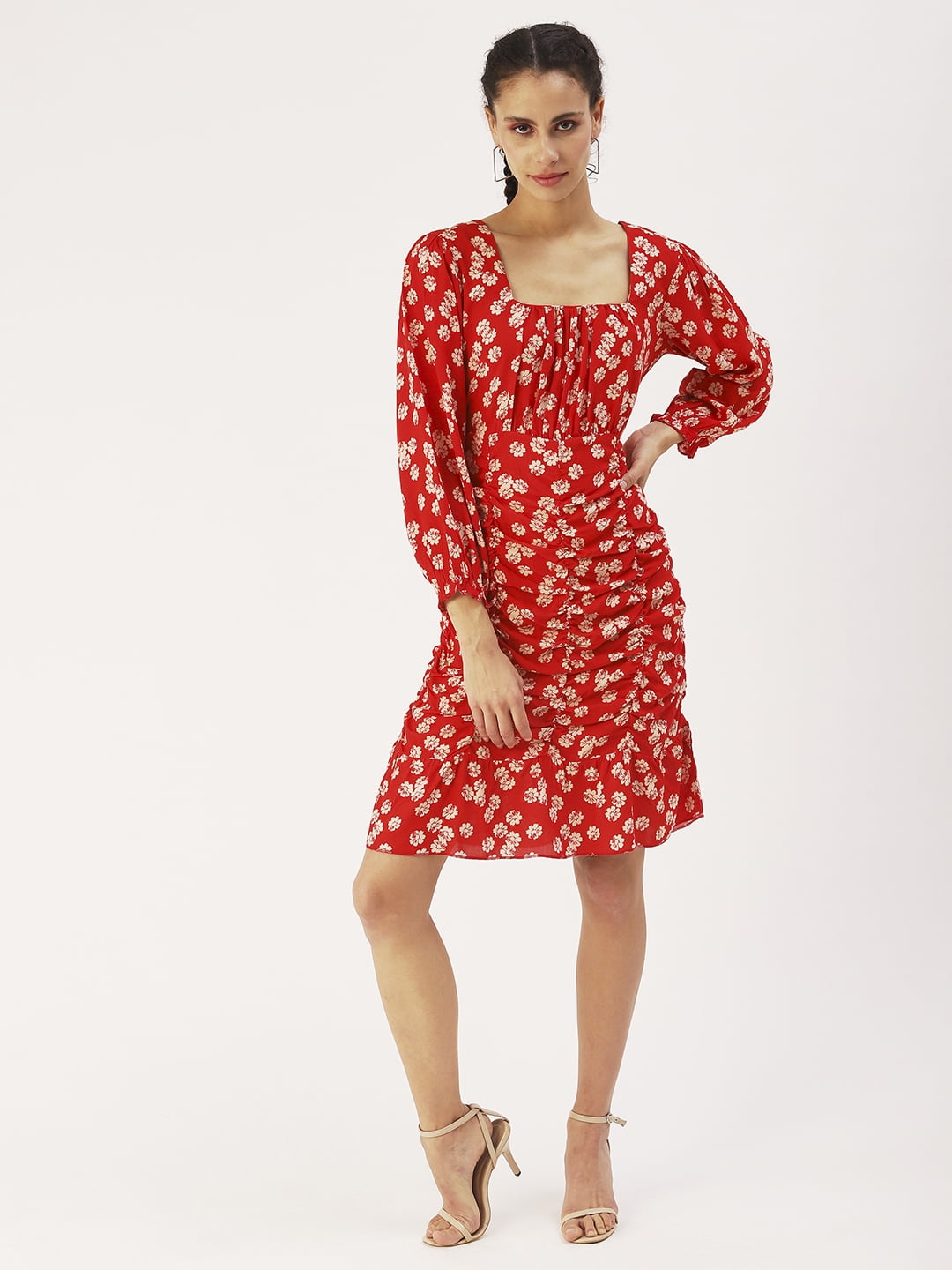 DressBerry Women’s Printed Viscose Rayon Dress Square Neck Long Balloon ...