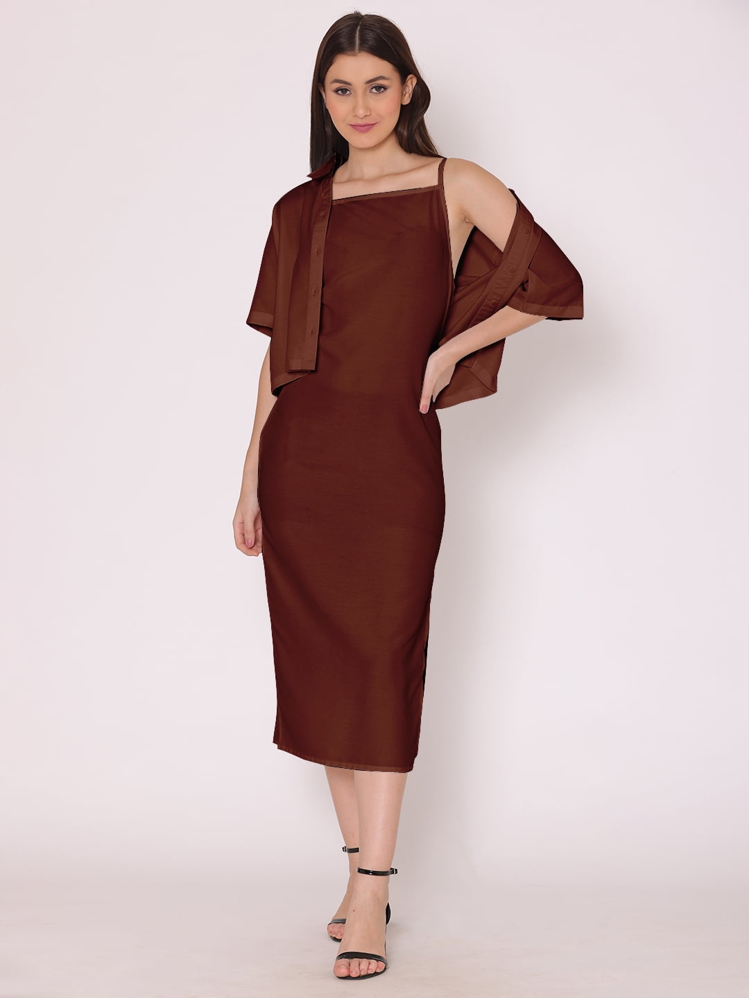 DressBerry Women's Solid Mini Co-Ord Dress Sleeveless Calf Length ...