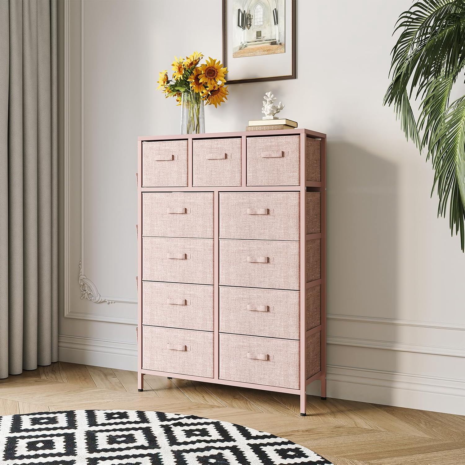 Dresser with 11 DrawersPink dresser, bedroom, high fabric storage ...
