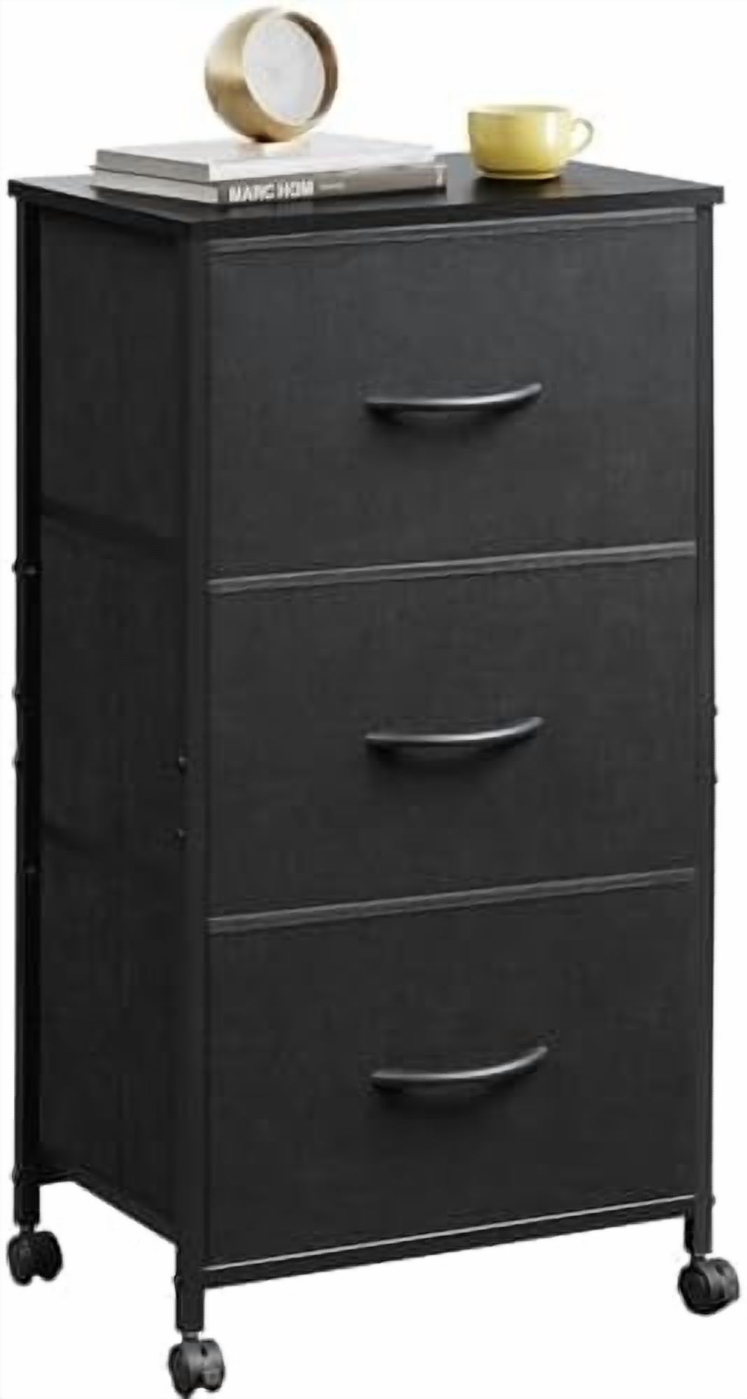 Dresser with 3 Drawers, Fabric Nightstand, Cabinet with Wheels ...