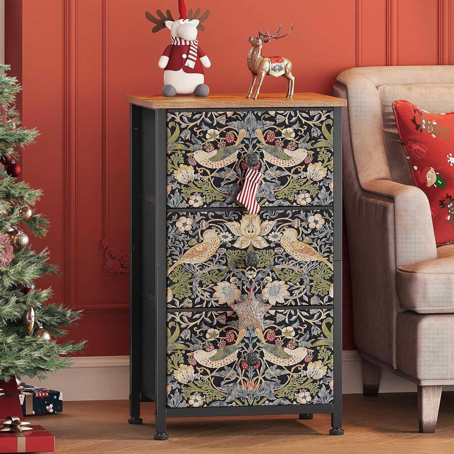 Dresser with 3 Drawers Strawberry Thief Drawer Dresser for Bedroom ...
