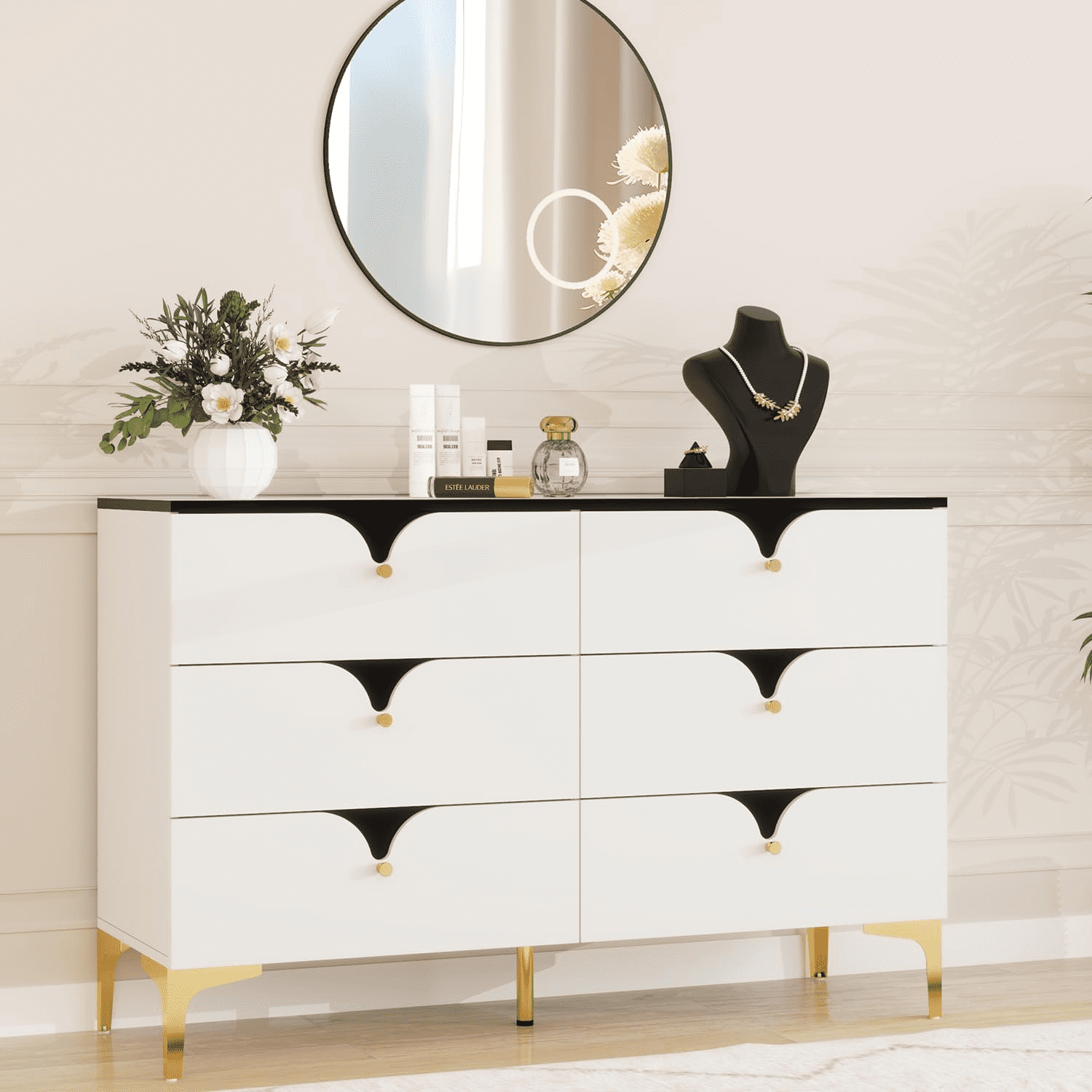 Dresser 6 Drawer for Bedroom Modern Dresser with Gold Handles Dresser ...