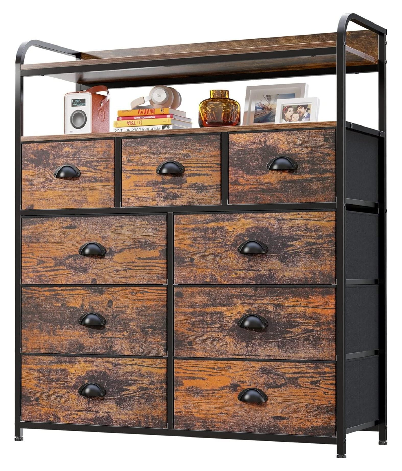 Dresser with 9 Drawer, TV Stand Dresser for Bedroom with 2 Shelves ...