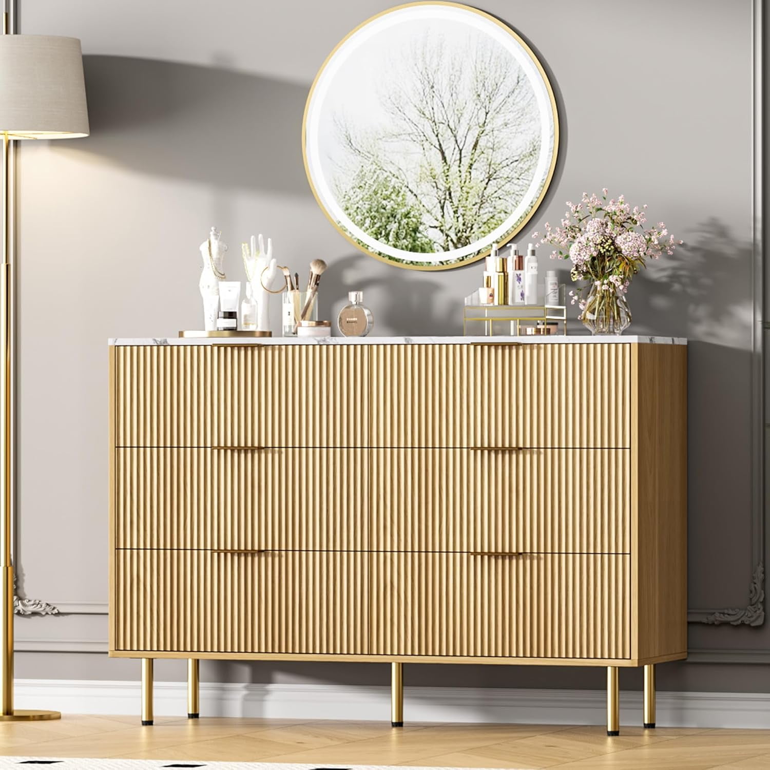Dresser for BedRoom,Fluted 6 Drawer Dresser,Large Modern Chest of ...