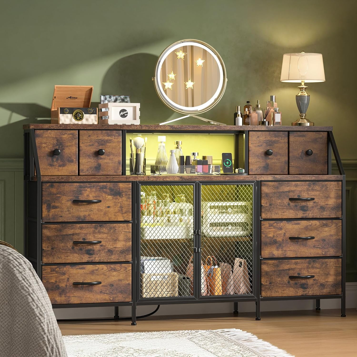 Dresser for Bedroom 10 Drawer Dresser with LED Light & Power Outlets ...