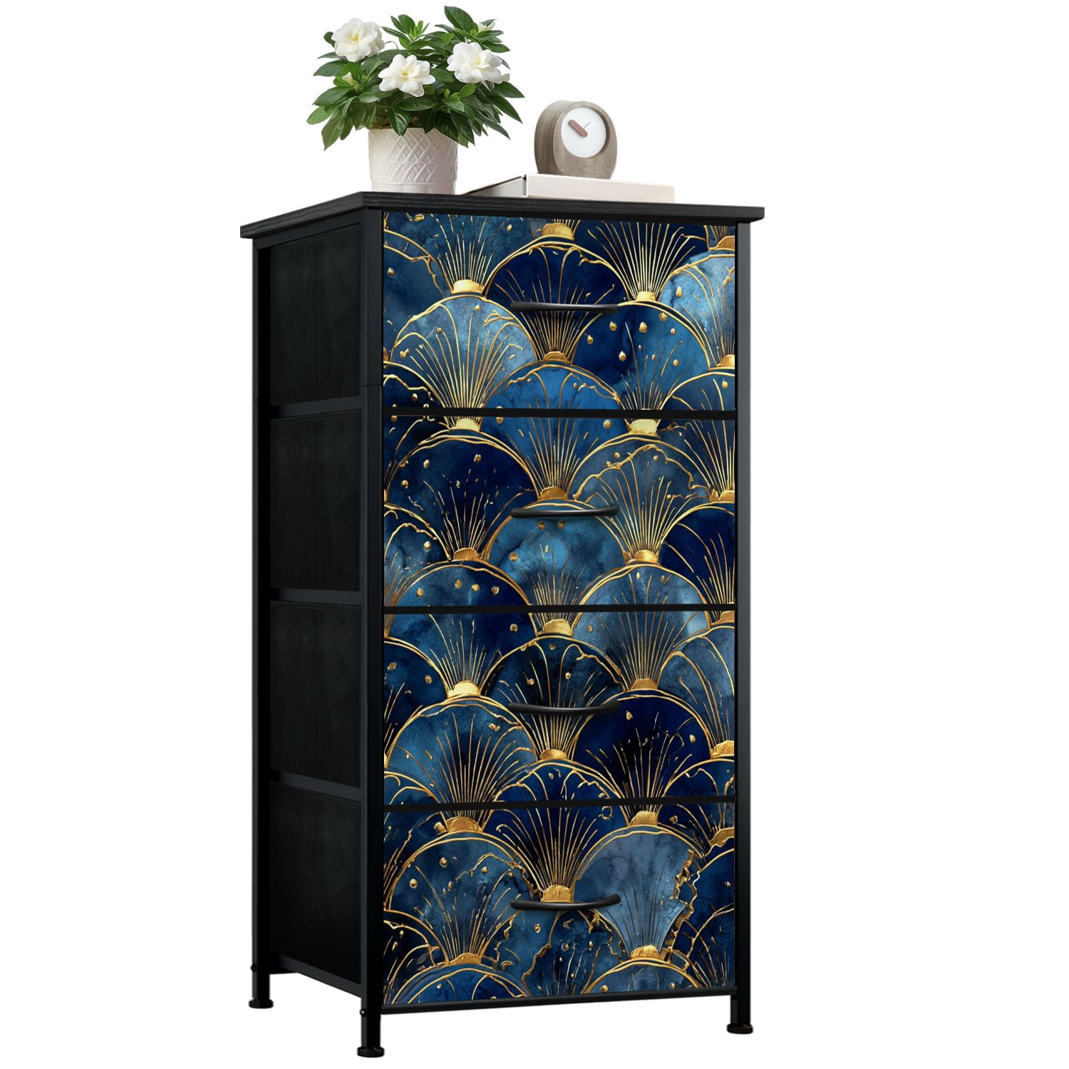 Dresser for Bedroom with 4 Storage Drawers Art Deco Fan Gold Linework ...
