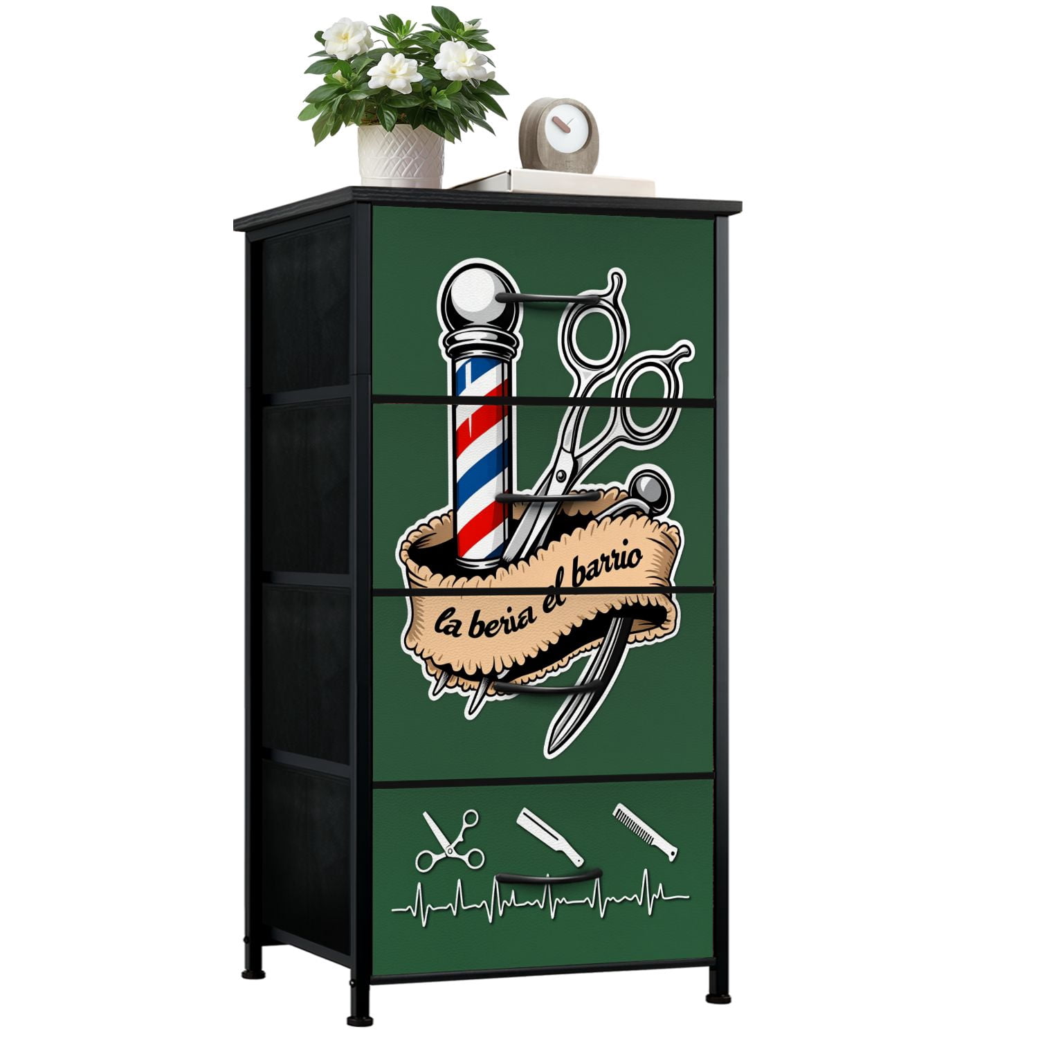 Dresser for Bedroom with 4 Storage Drawers Barber Pole Scissors Vintage ...