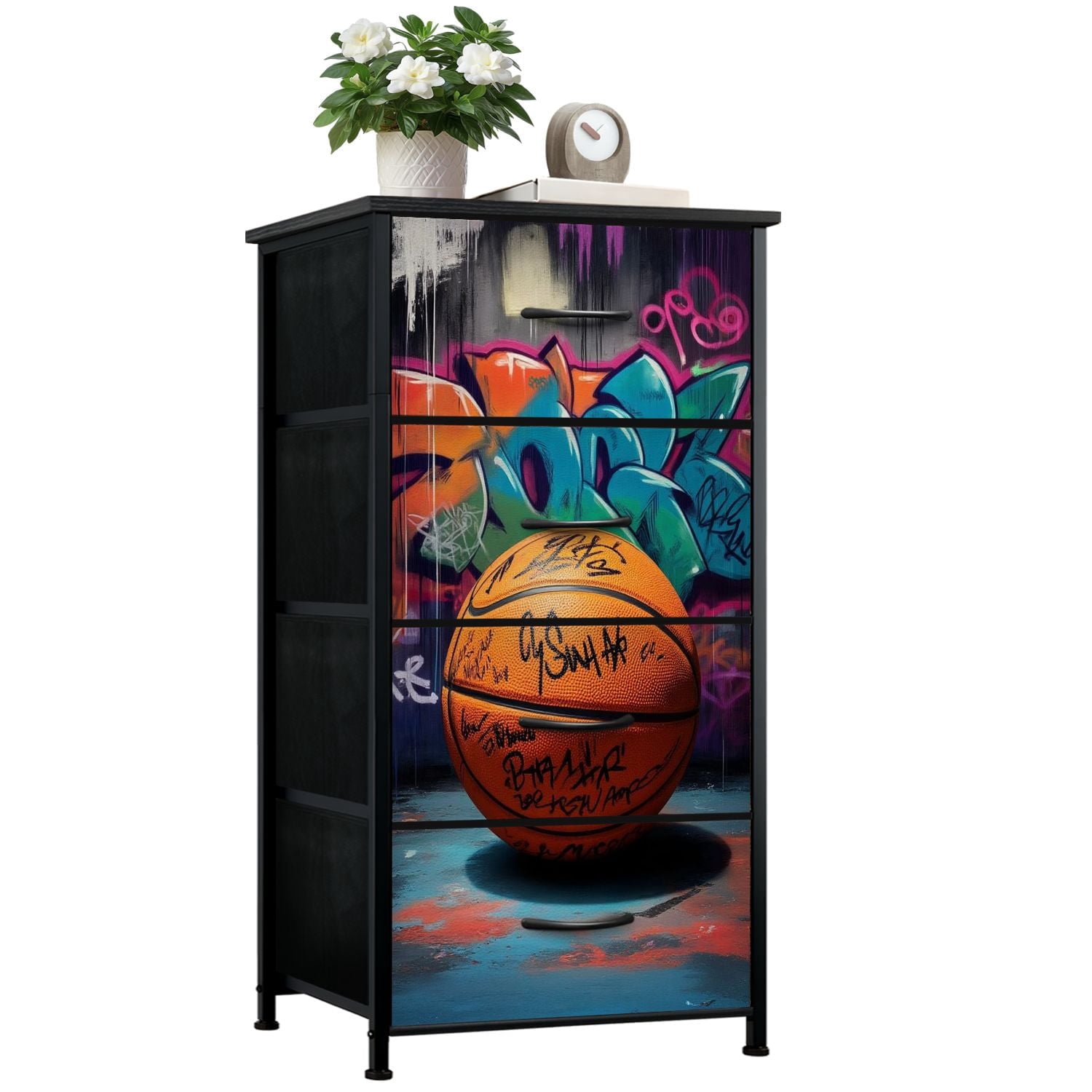 Dresser for Bedroom with 4 Storage Drawers Basketball Canvas Wall Art ...