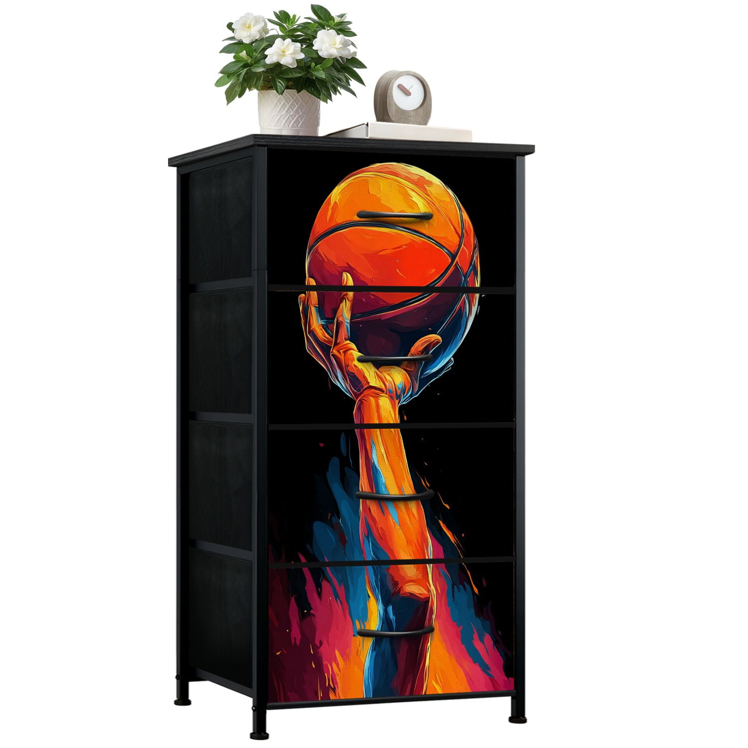 Dresser for Bedroom with 4 Storage Drawers Basketball Theme Abstract ...