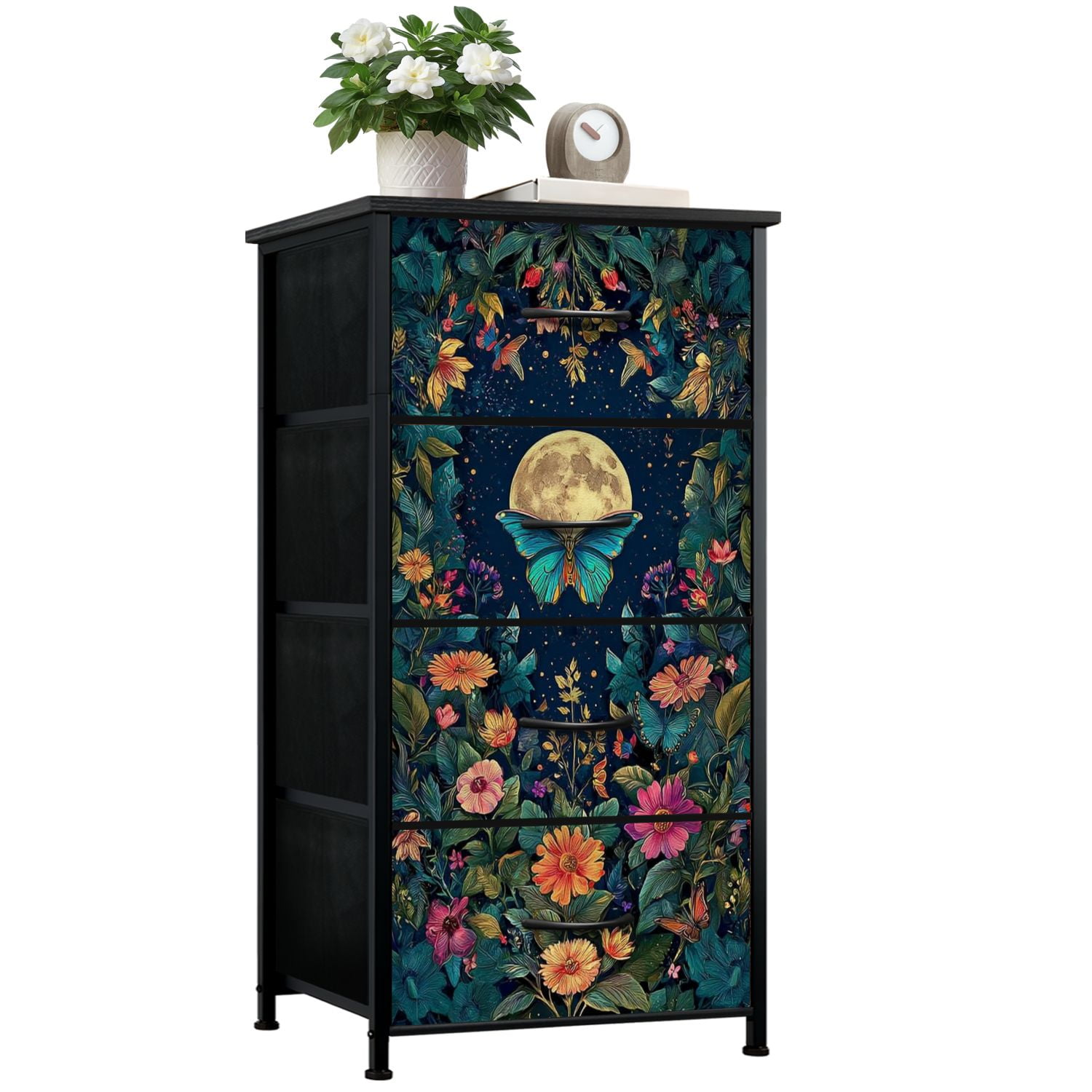 Dresser for Bedroom with 4 Storage Drawers Butterfly Full Moon Floral ...