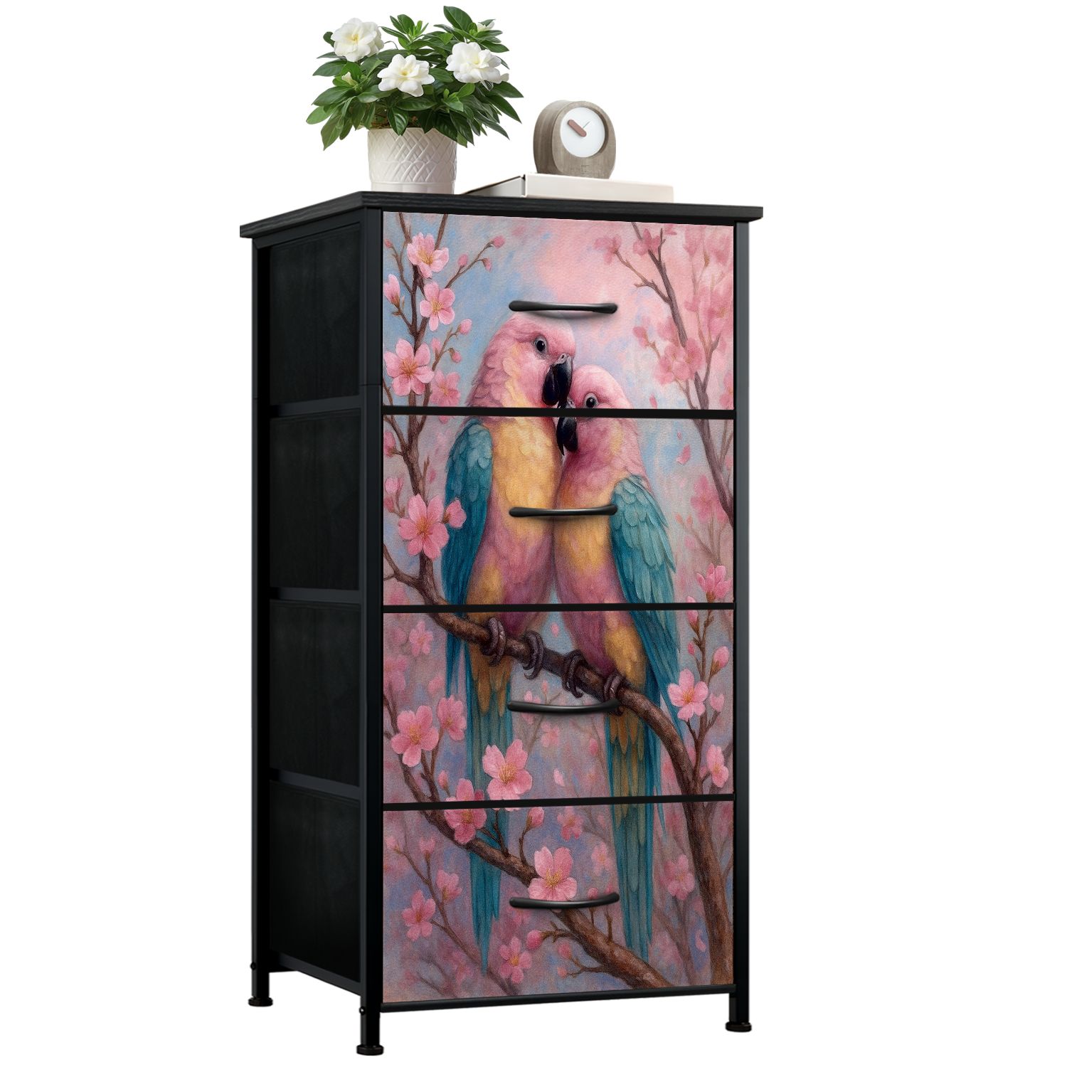 Dresser for Bedroom with 4 Storage Drawers Couple Parrots Perched ...