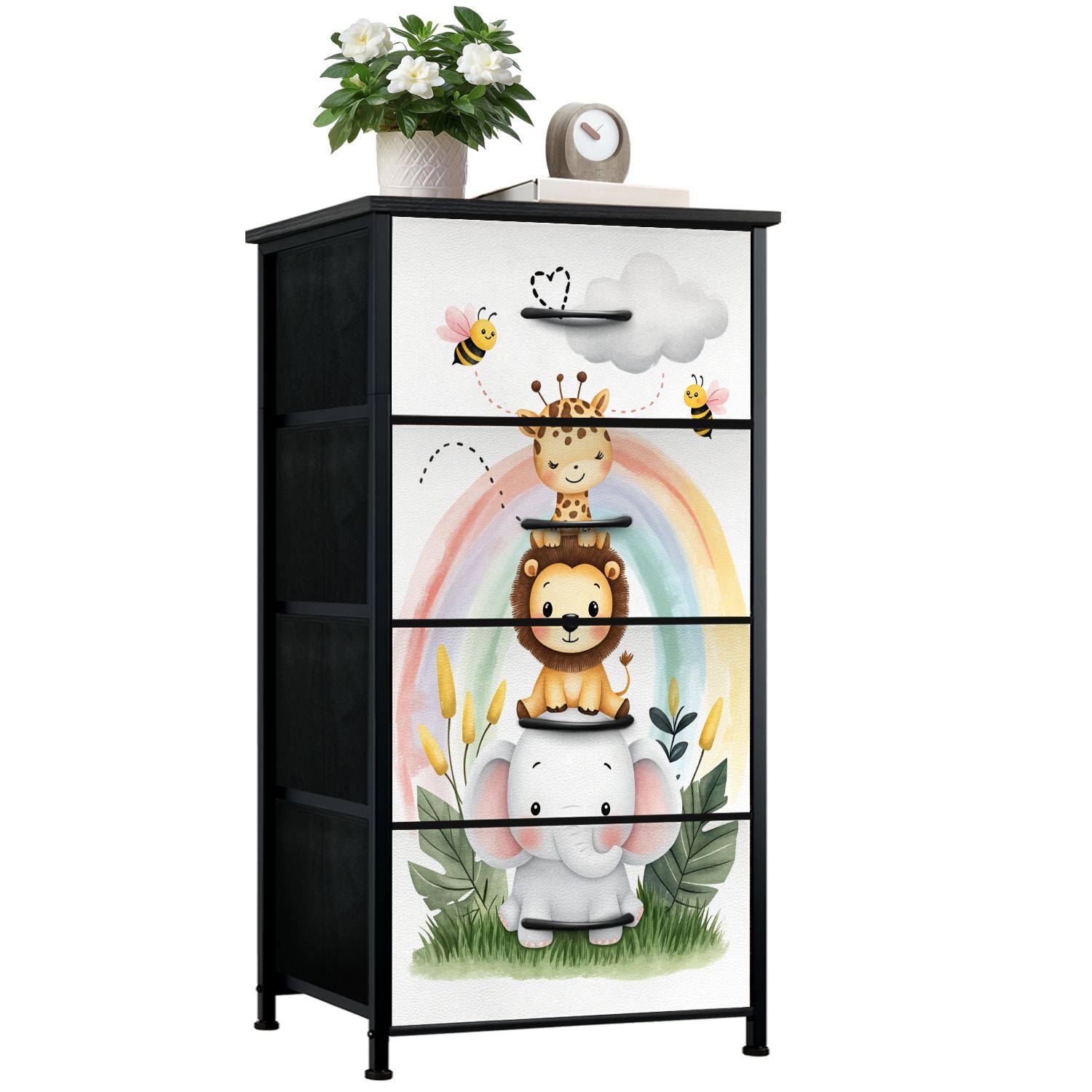 Dresser for Bedroom with 4 Storage Drawers Cute Stacked Safari Animals ...