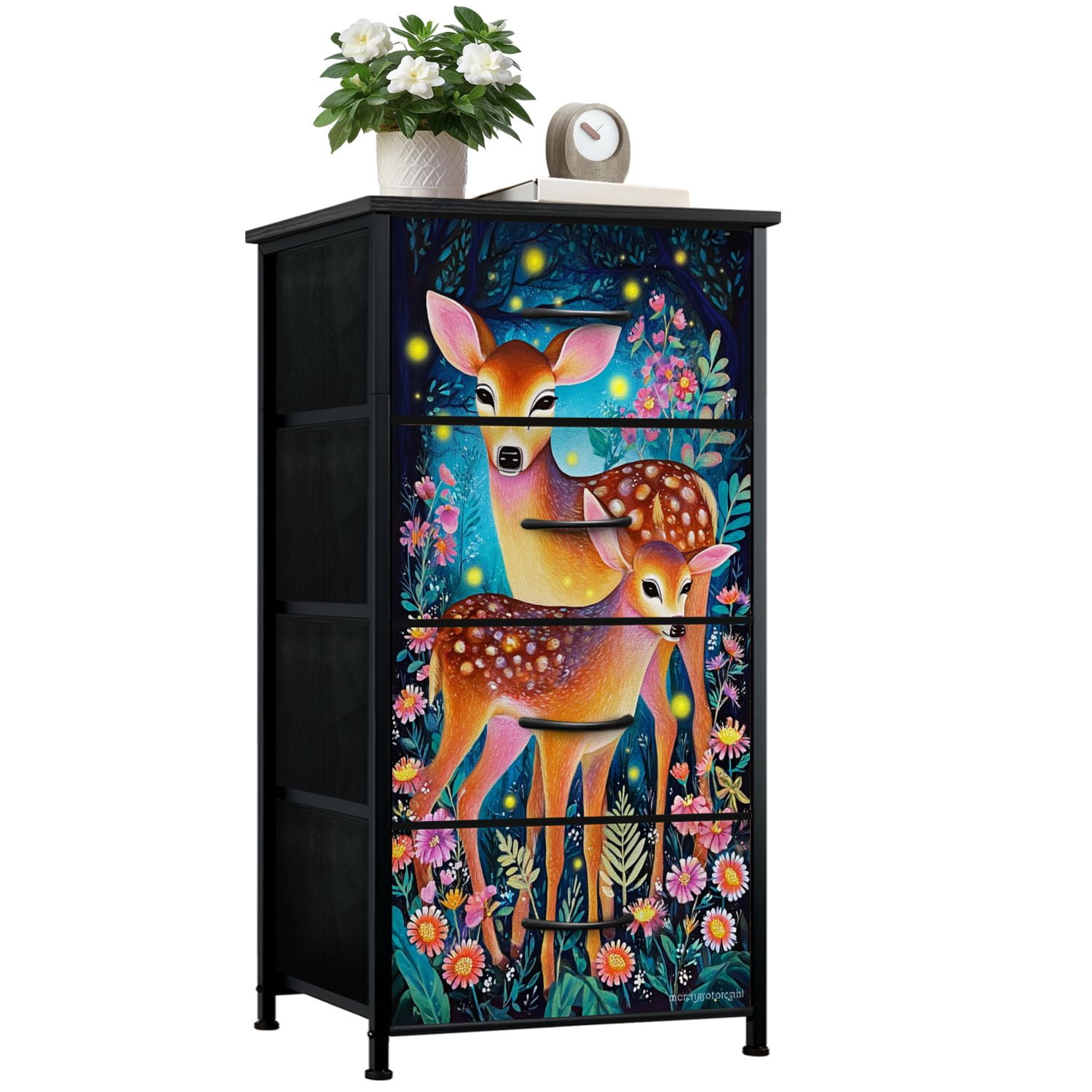 Dresser for Bedroom with 4 Storage Drawers Deer Family Forest Glowing ...