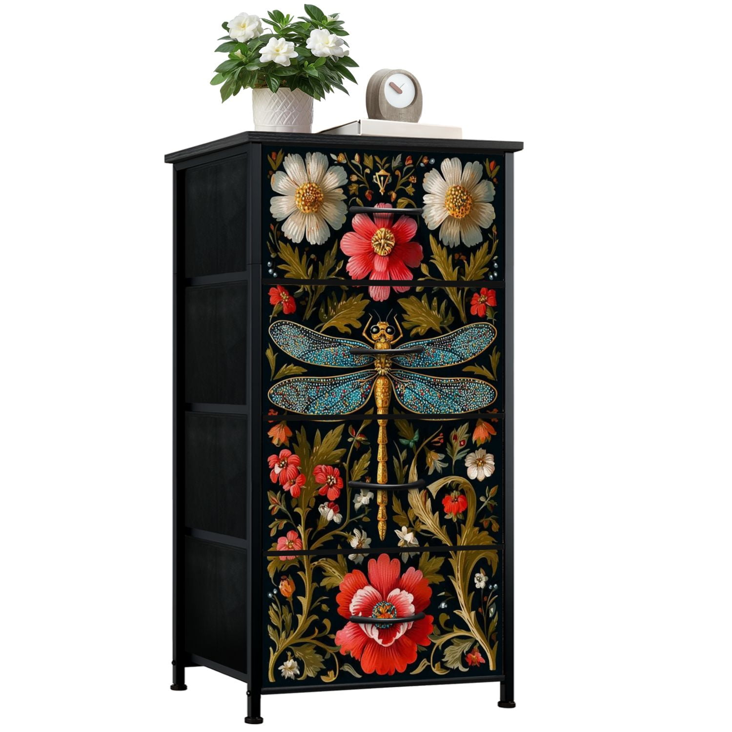 Dresser for Bedroom with 4 Storage Drawers Dragonfly Floral Botanical ...