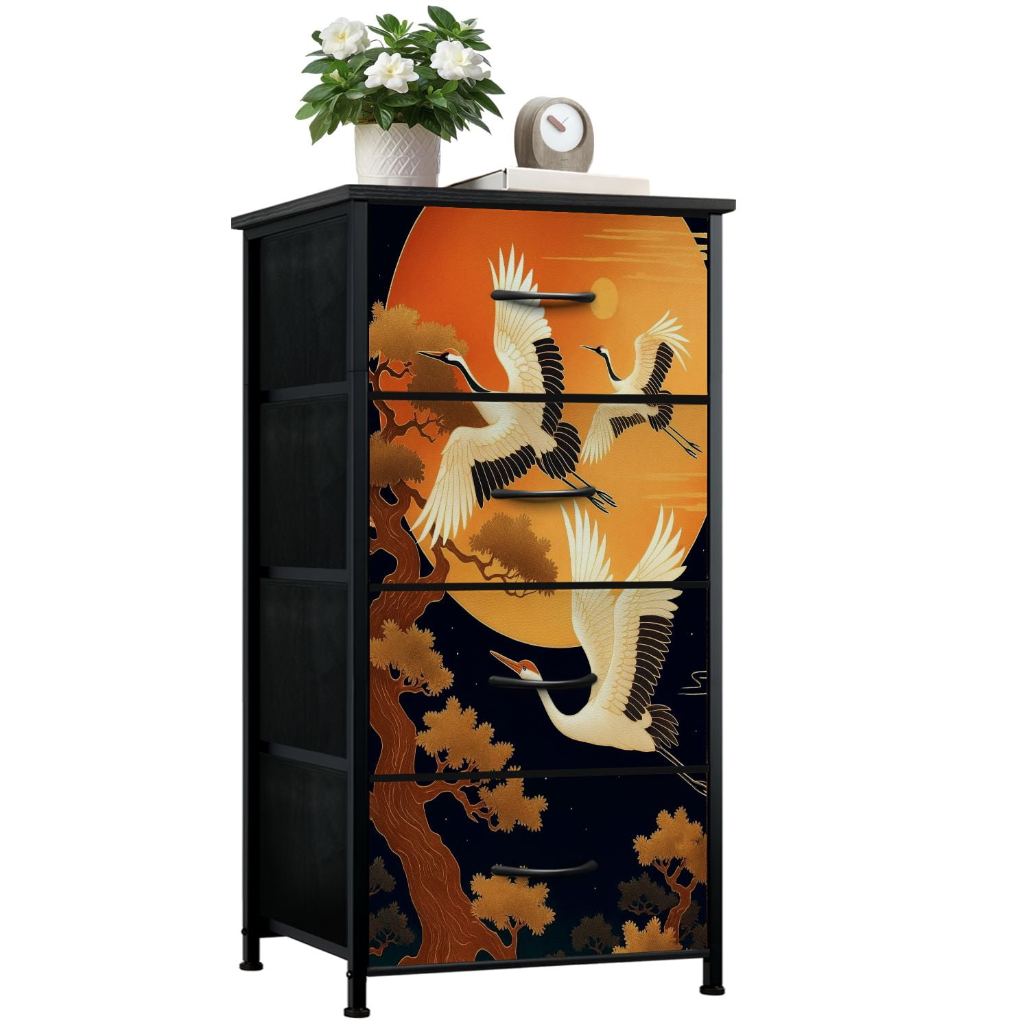 Dresser for Bedroom with 4 Storage Drawers Elegant Japanese Crane ...