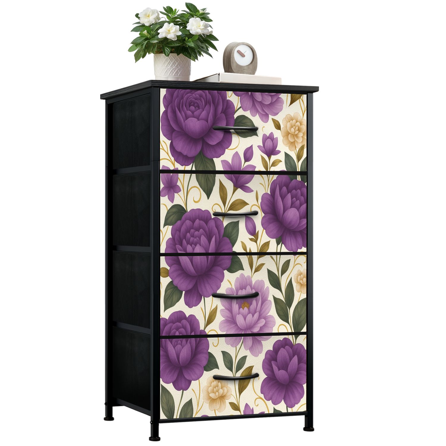 Dresser for Bedroom with 4 Storage Drawers Elegant Purple Floral ...