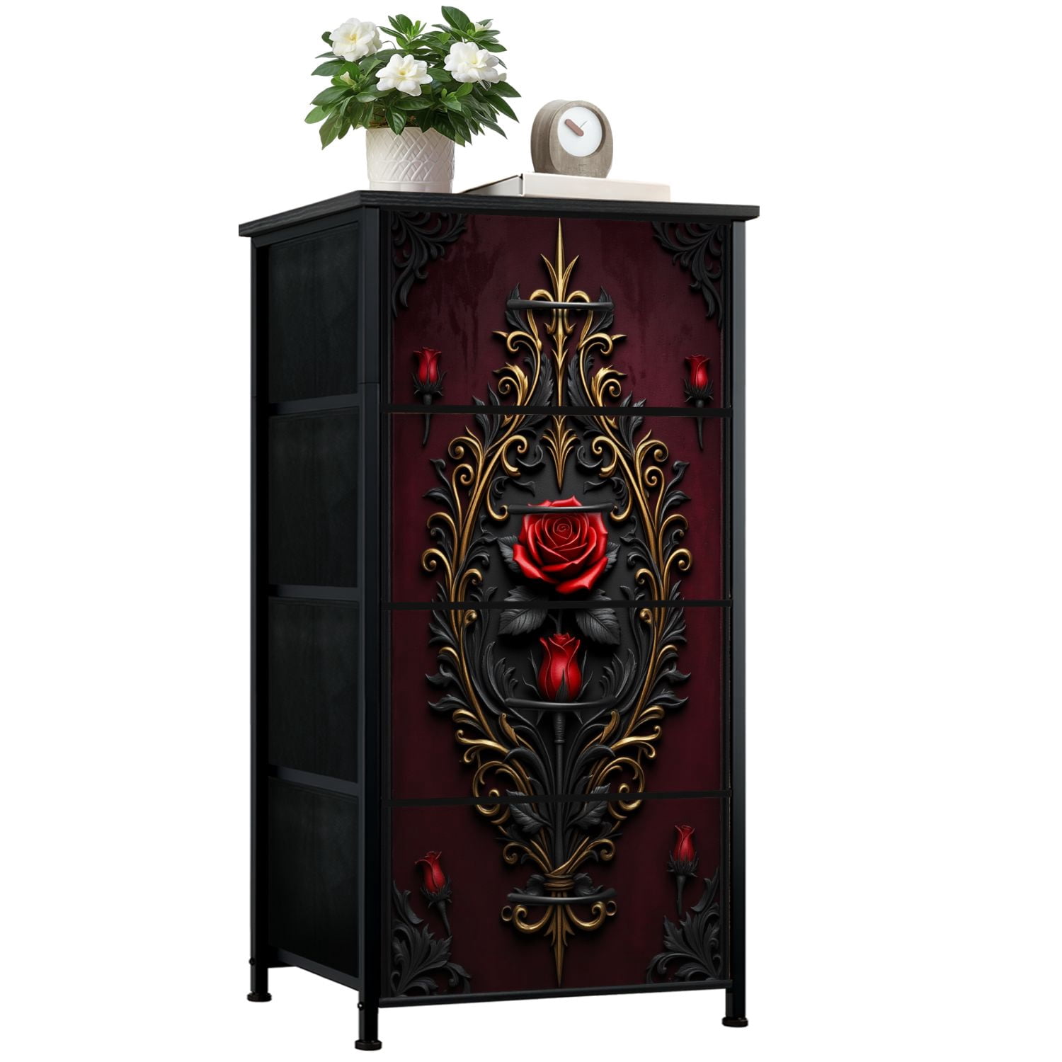 Dresser for Bedroom with 4 Storage Drawers Elegant Red Rose Golden ...