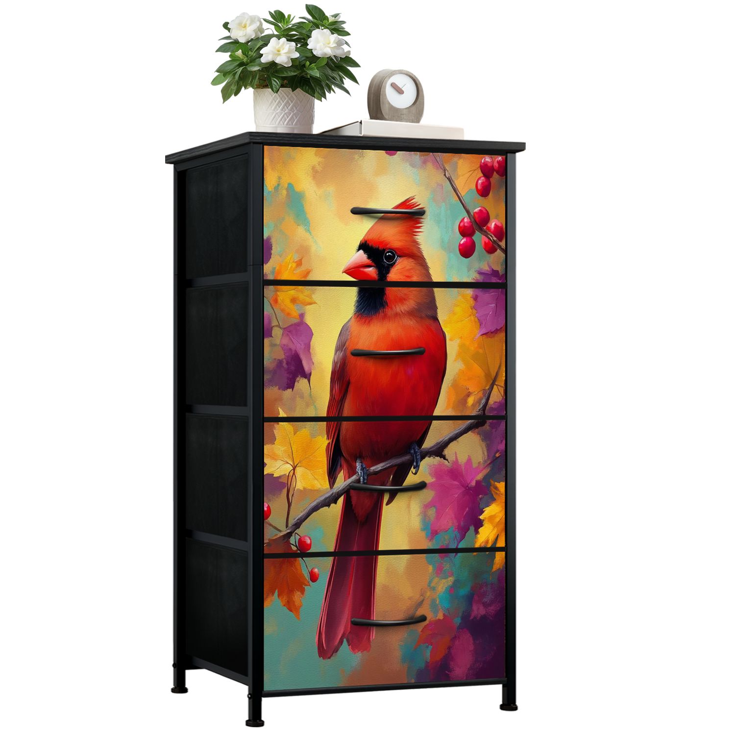 Dresser for Bedroom with 4 Storage Drawers Fall Cardinal Garden Autumn ...