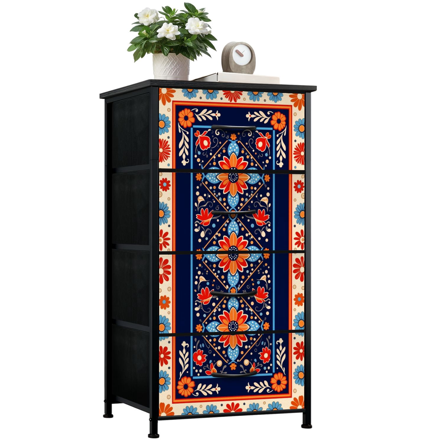 Dresser for Bedroom with 4 Storage Drawers Floral Folk Art Bold Red ...