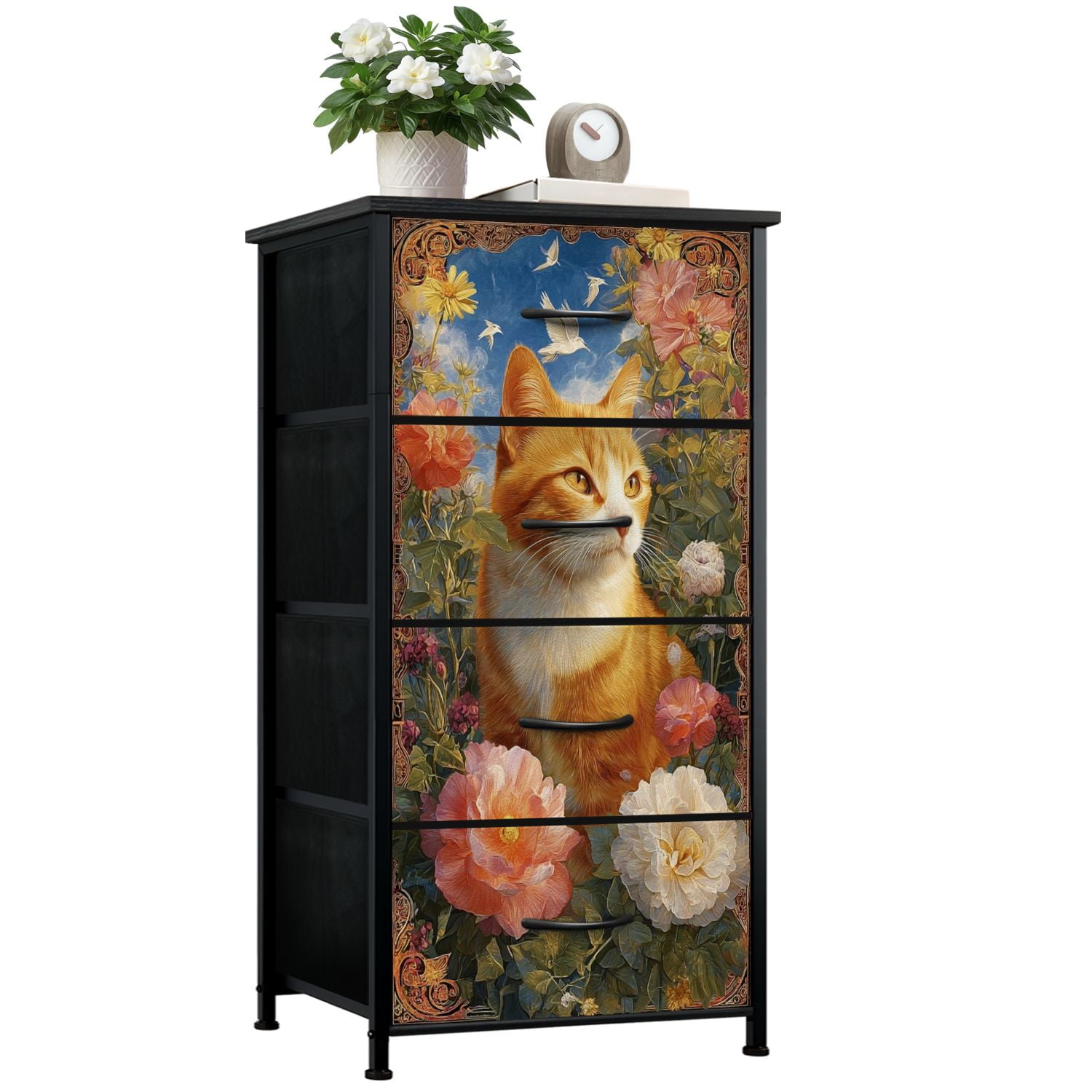 Dresser for Bedroom with 4 Storage Drawers Ginger Cat Blooming Floral ...