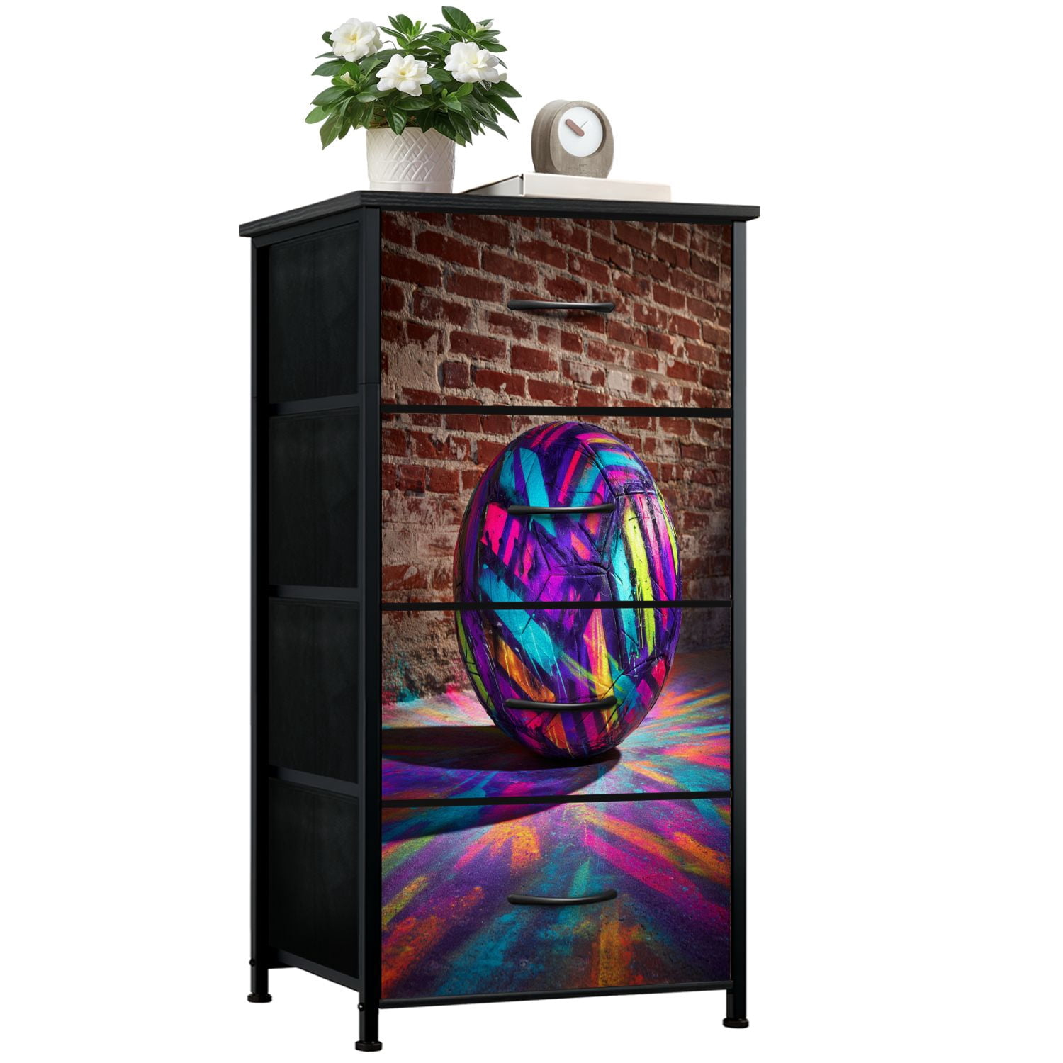 Dresser for Bedroom with 4 Storage Drawers Graffiti Art Soccer Ball ...
