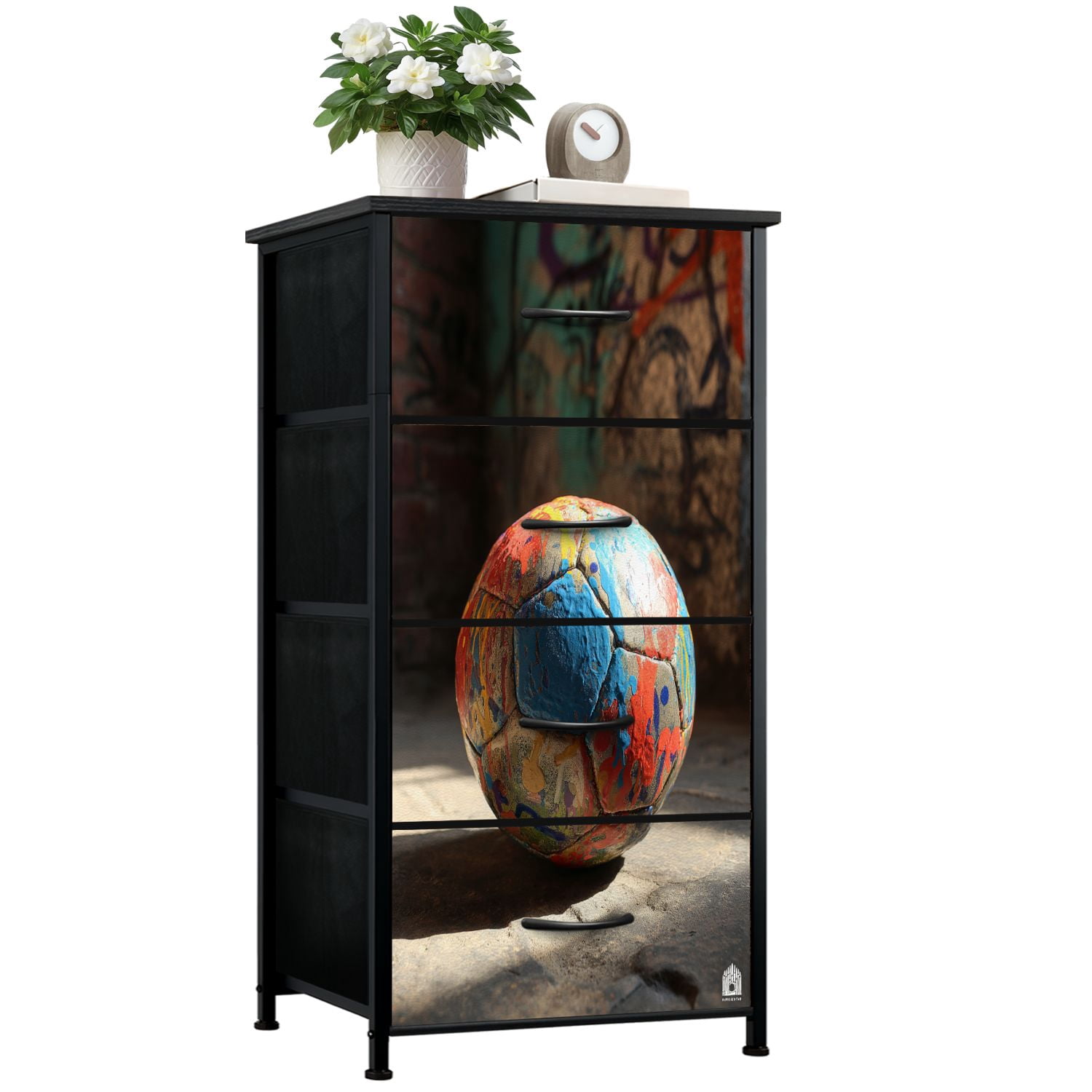 Dresser for Bedroom with 4 Storage Drawers Graffiti Soccer Ball Bold ...
