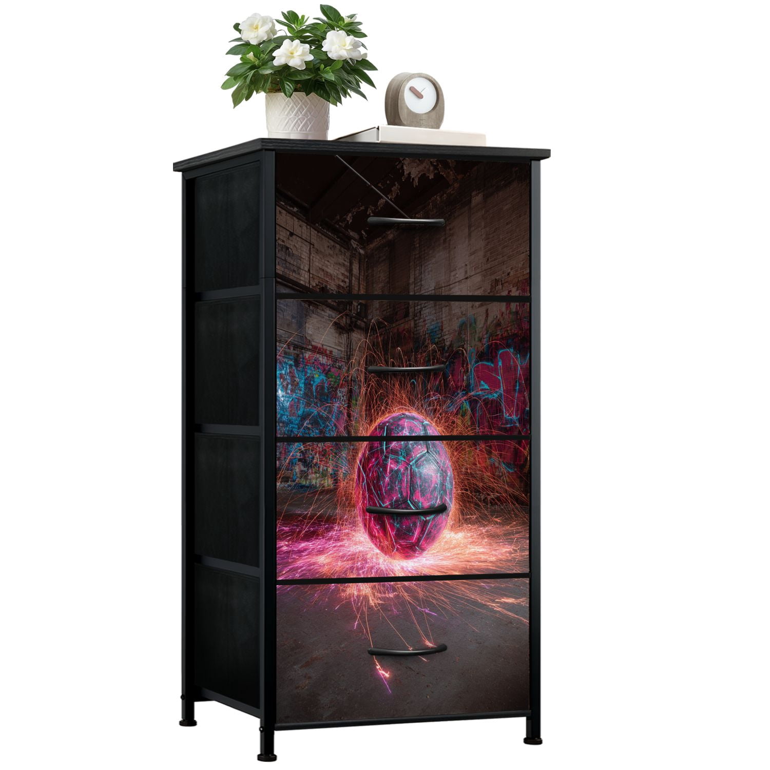 Dresser for Bedroom with 4 Storage Drawers Graffiti Soccer Ball Vibrant ...
