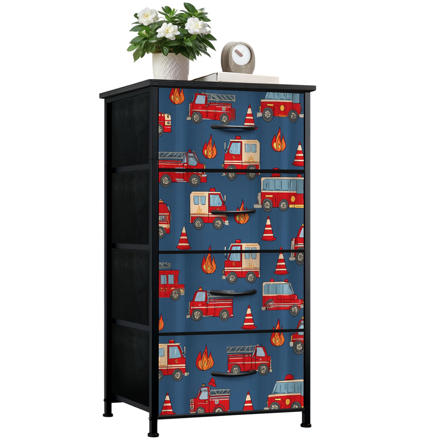 Dresser for Bedroom with 4 Storage Drawers Hand drawn fire trucks ...