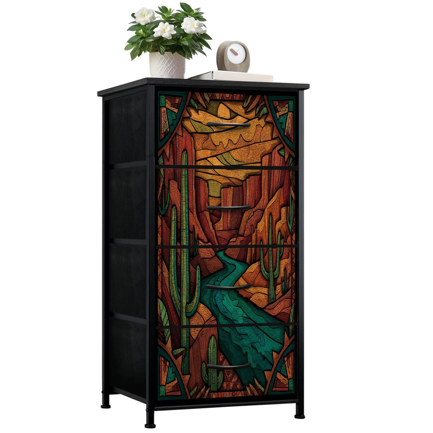 Dresser for Bedroom with 4 Storage Drawers Handcrafted Glass Design ...