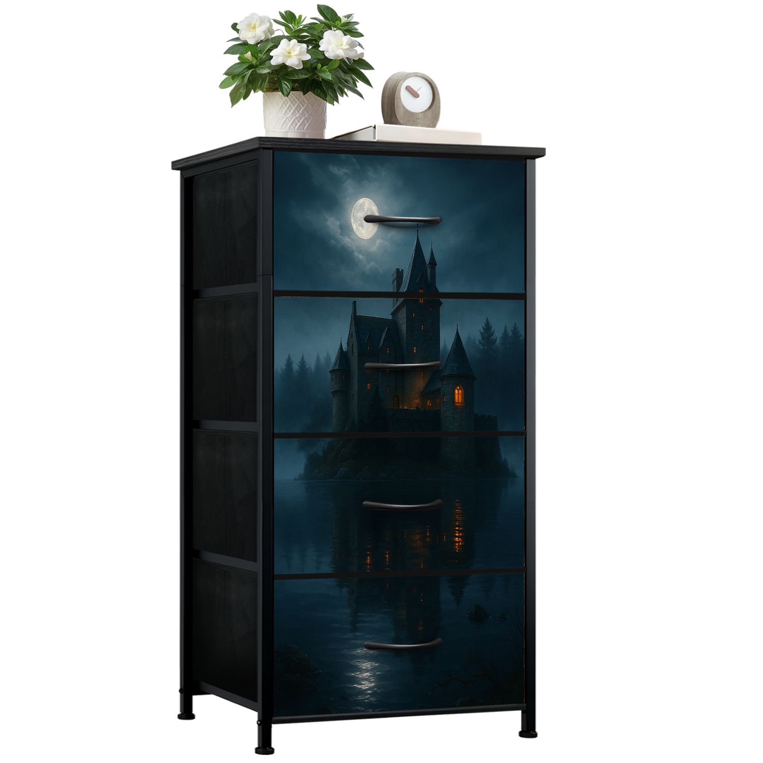 Dresser for Bedroom with 4 Storage Drawers Haunted Castle Misty Night ...