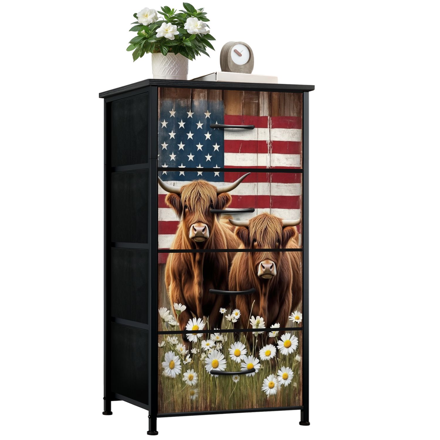 Dresser for Bedroom with 4 Storage Drawers Highland Cow American Flag ...