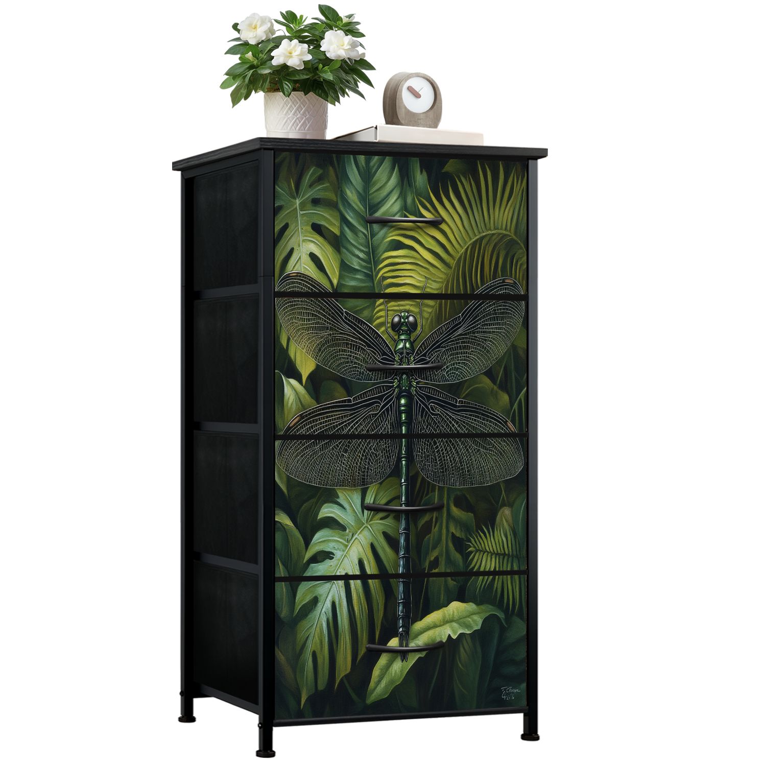 Dresser for Bedroom with 4 Storage Drawers Intricate Dragonfly Wings ...
