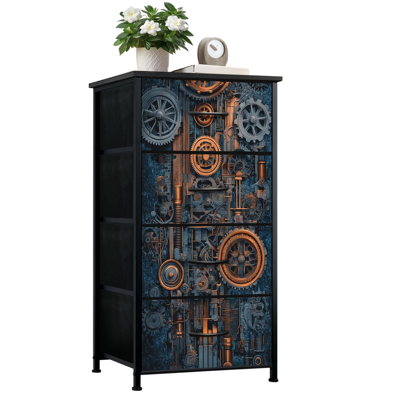Dresser for Bedroom with 4 Storage Drawers Intricate Steampunk Gear ...