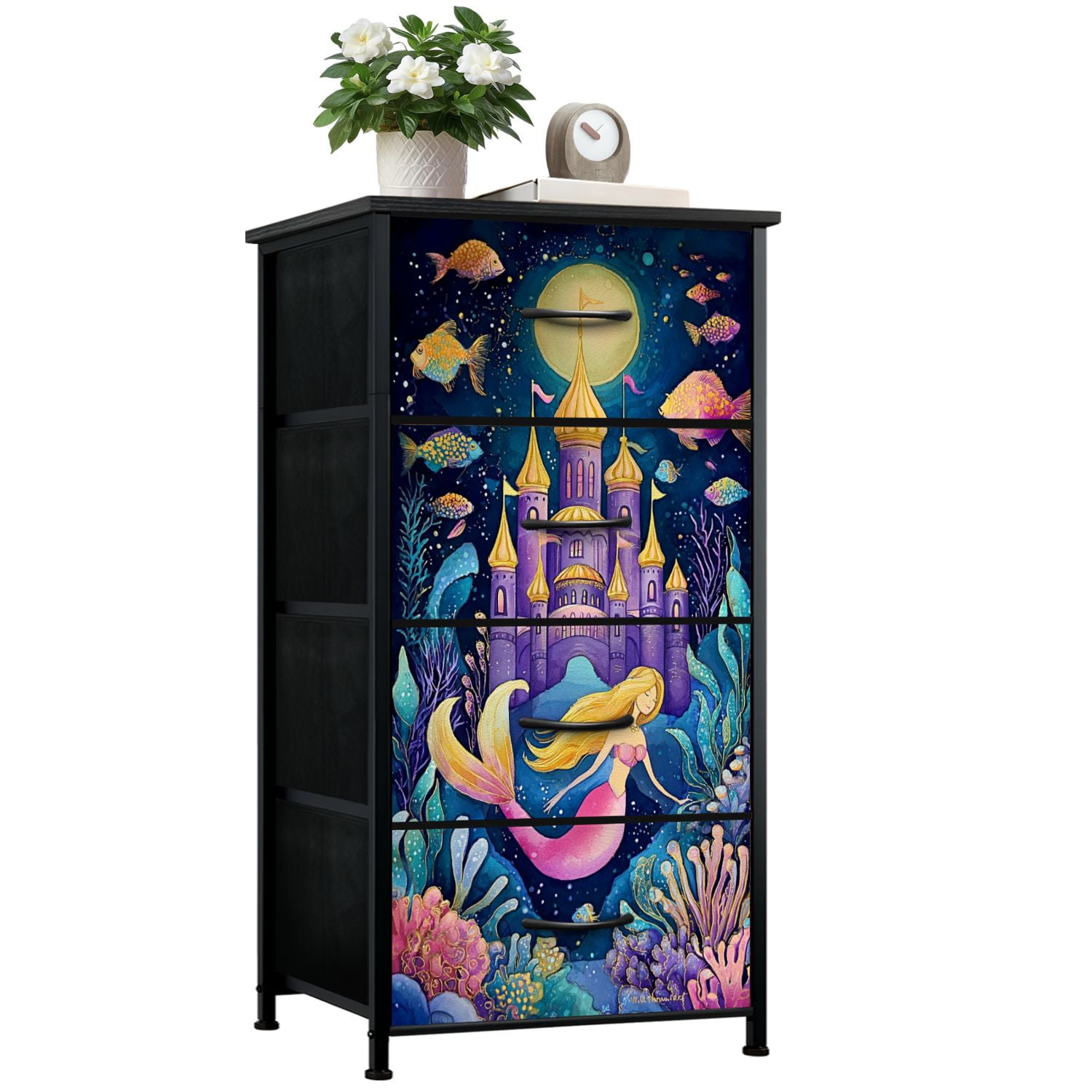 Dresser for Bedroom with 4 Storage Drawers Mermaid Underwater Castle ...
