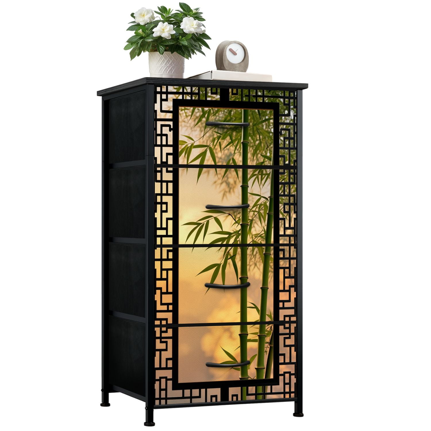 Dresser for Bedroom with 4 Storage Drawers Modern Artwork Fake Window ...