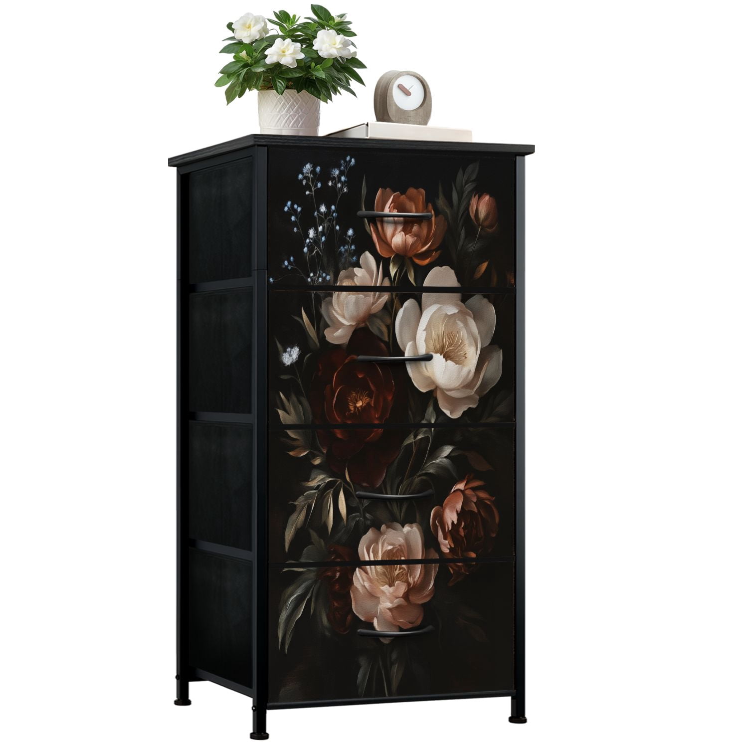 Dresser for Bedroom with 4 Storage Drawers Moody Floral Black Botanical ...