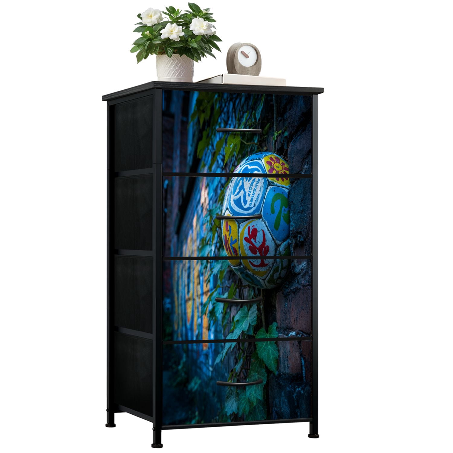 Dresser for Bedroom with 4 Storage Drawers Neon Graffiti Soccer Ball ...