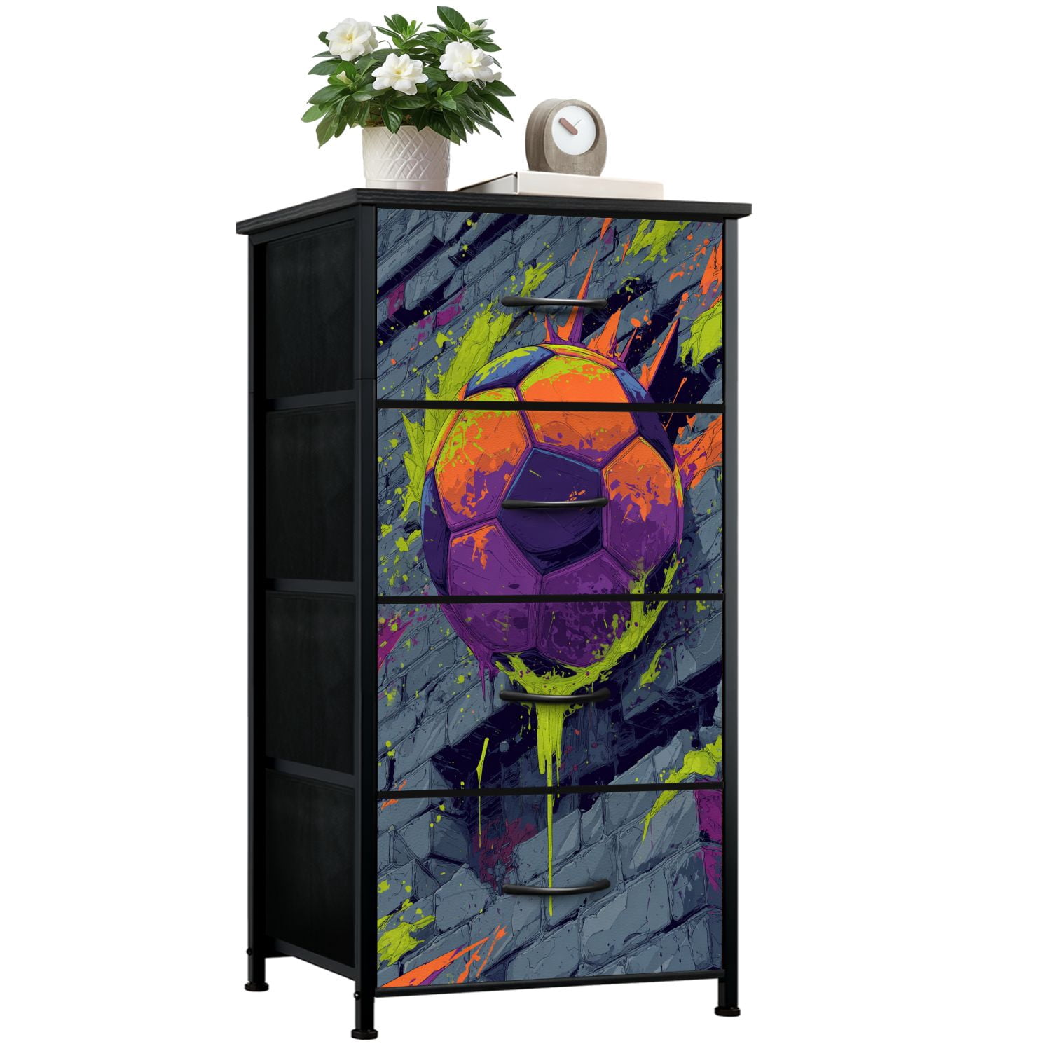 Dresser for Bedroom with 4 Storage Drawers Neon Purple Orange Soccer ...