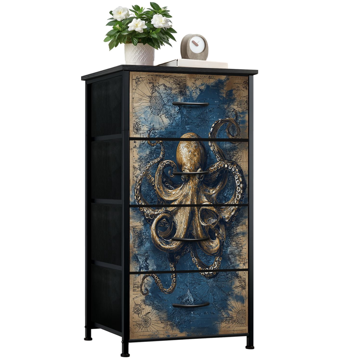 Dresser for Bedroom with 4 Storage Drawers Octopus Vintage Nautical Map ...