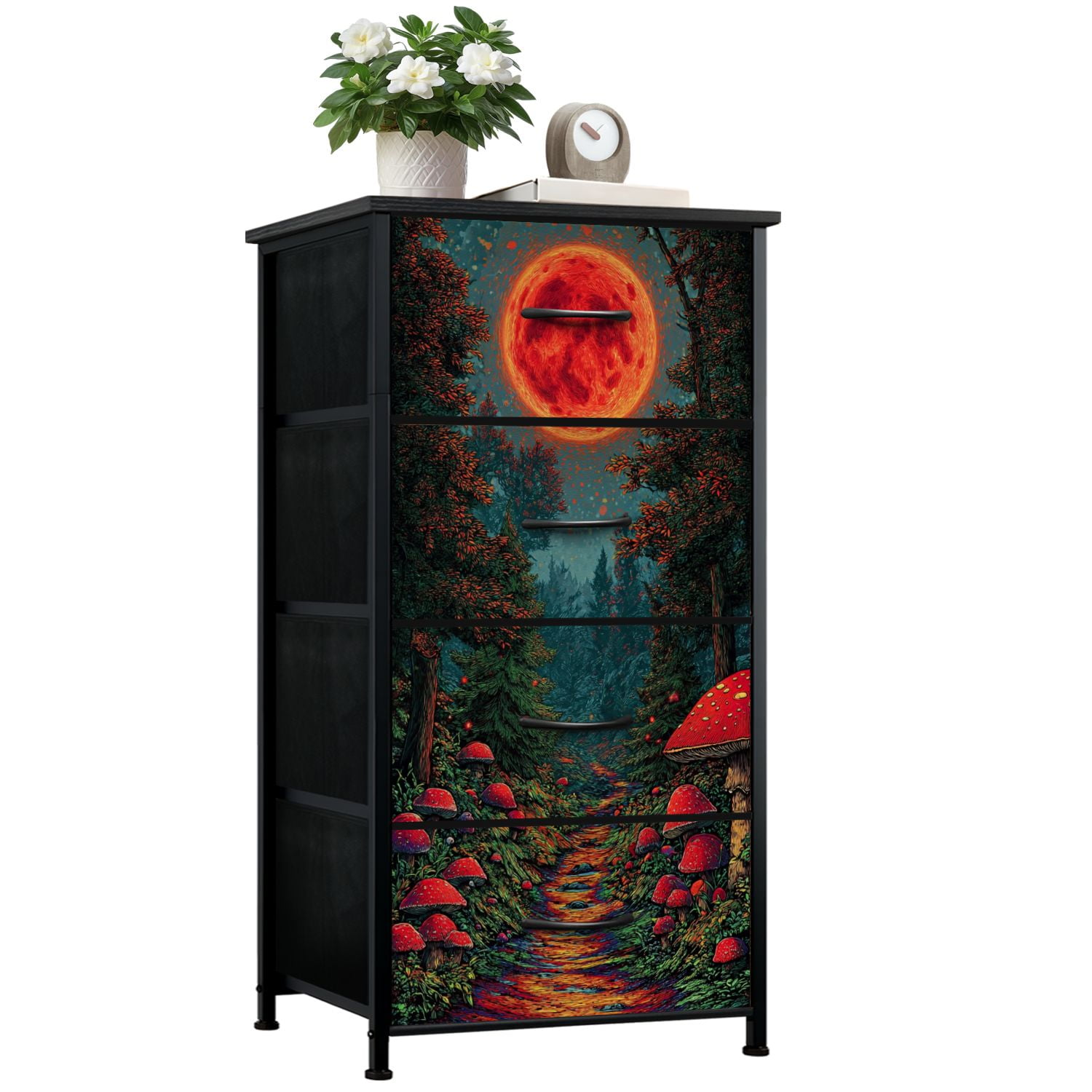 Dresser for Bedroom with 4 Storage Drawers Red Moon Fantasy Forest Path ...