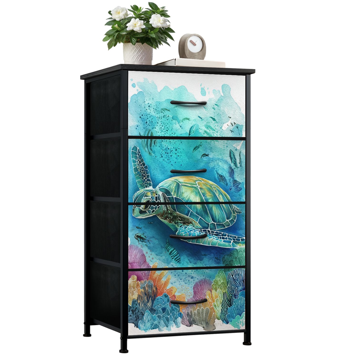 Dresser for Bedroom with 4 Storage Drawers Sea Turtle Bathroom Teal ...