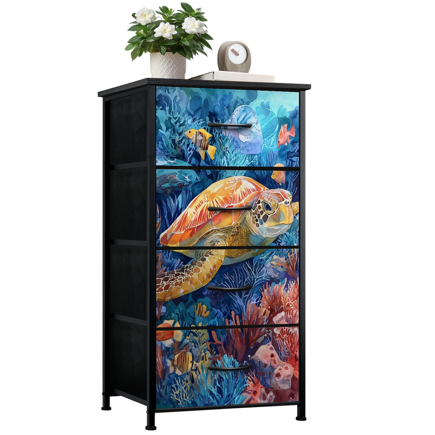 Dresser for Bedroom with 4 Storage Drawers Sea Turtle Bathroom Teal ...