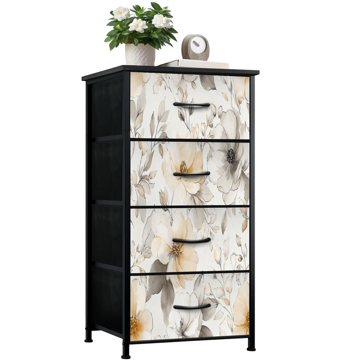 Dresser for Bedroom with 4 Storage Drawers Soft Beige Gray Floral ...
