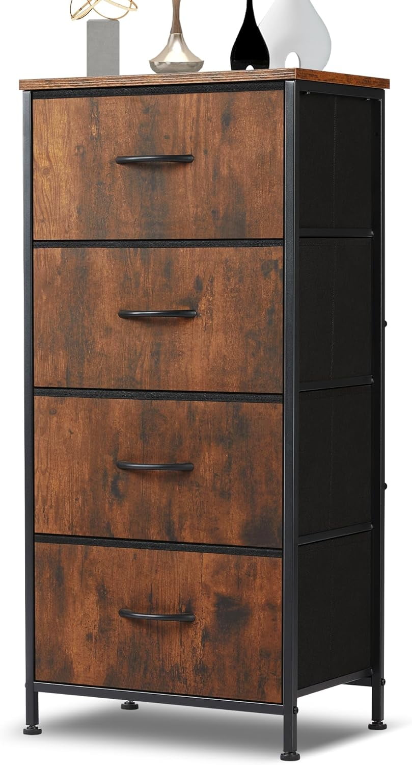 Dresser for Bedroom, 4 Storage Drawers, Tall Fabric Closet Chests ...