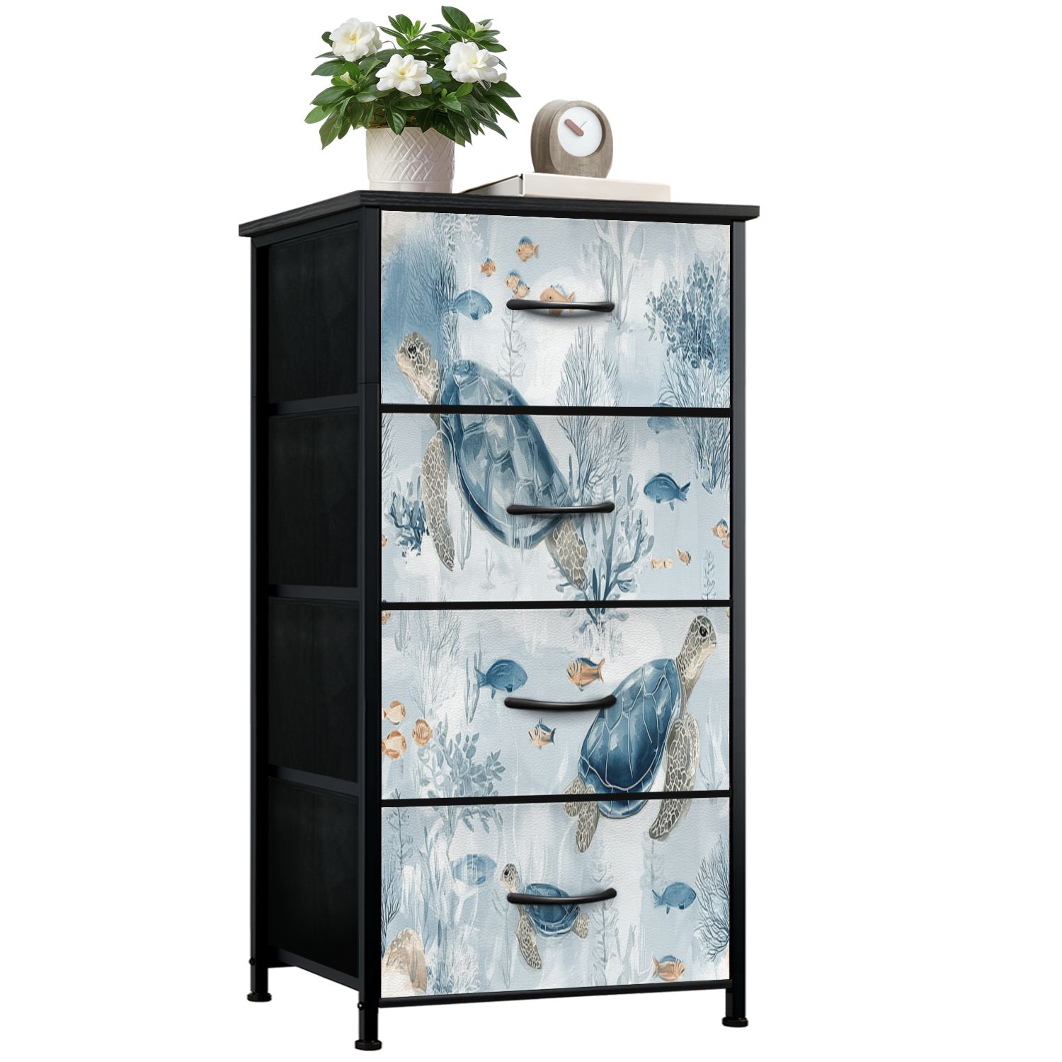 Dresser for Bedroom with 4 Storage Drawers Underwater Sea Turtles Fish ...